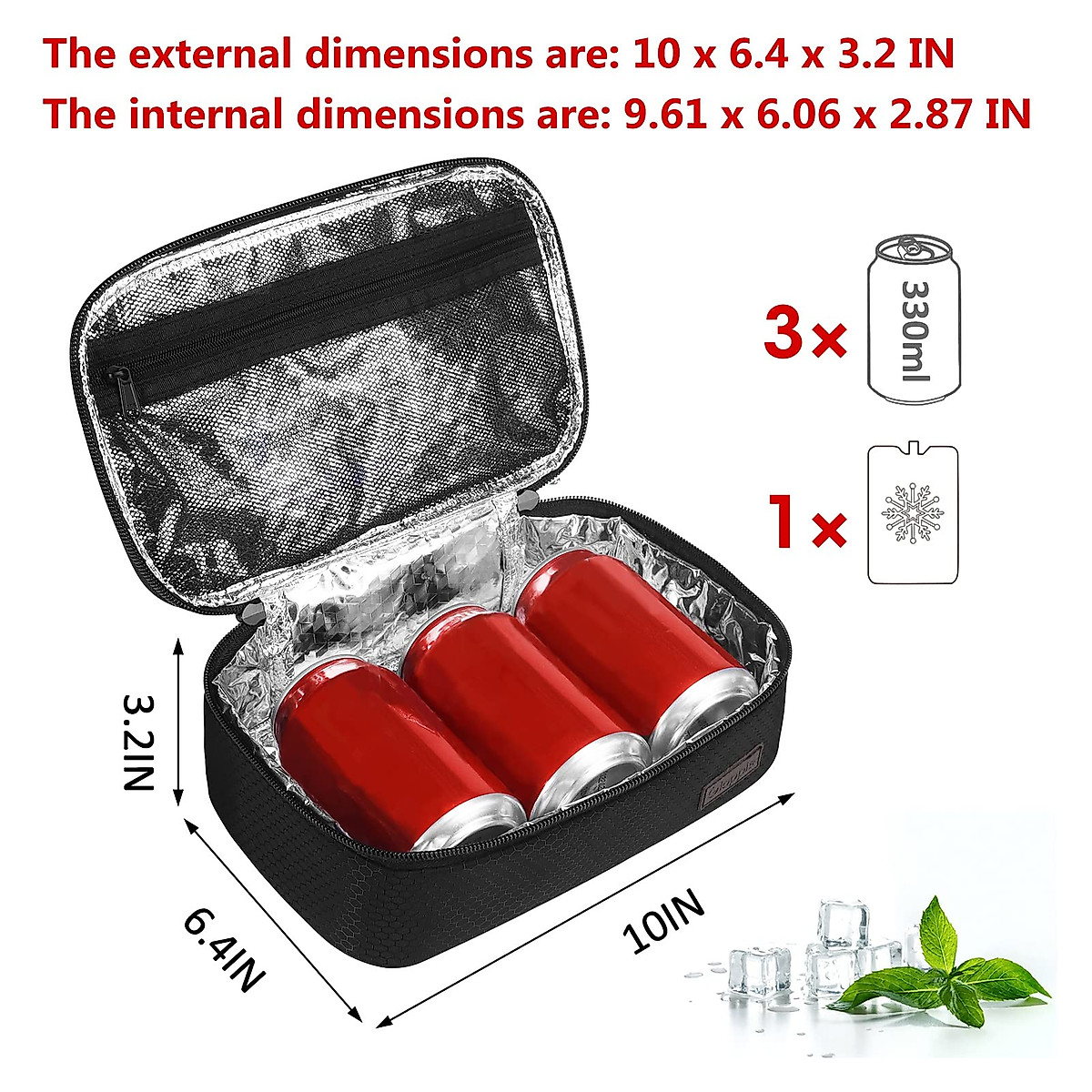 Gloppie Small Lunch Bag for Men Women Insulated Lunch Box Mini Lunchbox Portable Lunch Cooler Bag Adult Lunch Pail Petty Food Containers Reusable Snack Bag Loncheras Para Hombres Black