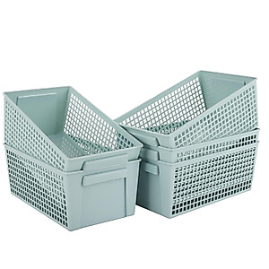 EYSOLD Plastic Storage Baskets, Portable PP Storage Boxes with Handles, Desktop Storage Box (6-Pack, Blue)