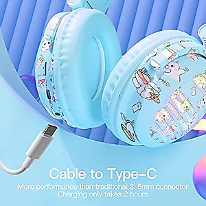 KERHAND 2023-NEW Cosplay Cute Cat Ear Wireless Headphones, Bluetooth Earphones with Foldable LED Light(RGB), Perfect for Gaming and Music,Compatible Phone Tablet or Laptop(Blue)