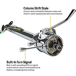 Universal GM 32-Inch Tilt Steering Column with Shifter: 5-Position Adjustable, Built-In GM Turn Signal & Hazard Flashers, Compatible with OE & Aftermarket Wiring, Chrome