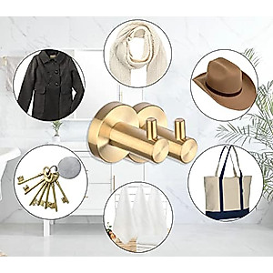 SHUNLI 2 Pack Bathroom Hooks Wall Hook, Brushed Gold Towel Hooks Bath Coat Robe Hanger Holder, SUS304 Stainless Steel Heavy Duty Wall Mounted Hook