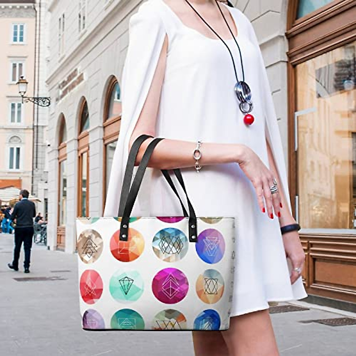 Womens Handbag Geometric Patterns Icons Leather Tote Bag Top Handle Satchel Bags For Lady