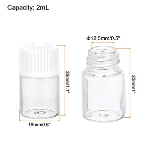 PATIKIL 2ml Essential Oil Bottles, 50 Pack Clear Glass Bottles with Orifice Reducer Sample Vial Screw Cap Storage Vials Container Style 1, White