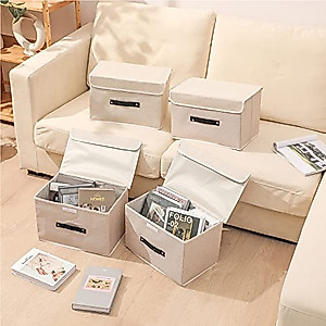 mee'life Foldable Storage Boxes with Lids 2 Pack Fabric Storage Bins with Lids, Closet Organizers for Clothes Storage, Room Organization, Office Storage, Toys - Beige