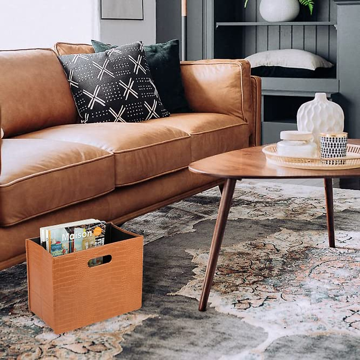 HofferRuffer Magazine Basket Holder, Foldable Magazine Rack, Document File Holder Organizer, File Folder, Newspaper Storage Bin Organizer for Home or Office, Home or Office (Brown)