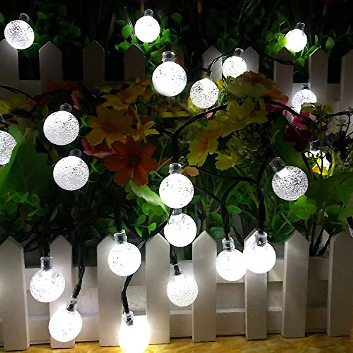 Solar String Lights Globe 38 Feet 66 Crystal Balls Waterproof LED Fairy Lights 8 Modes Outdoor Starry Lights Solar Powered String Light for Garden Yard Home Party Wedding Decoration (White-66LED)
