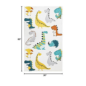 Kids Dinosaur Area Rug, Educational Playmats for Playroom Classroom, Colorful Non-Slip Carpets for Bedroom Dining Room Office, Boys Girls, 3x5