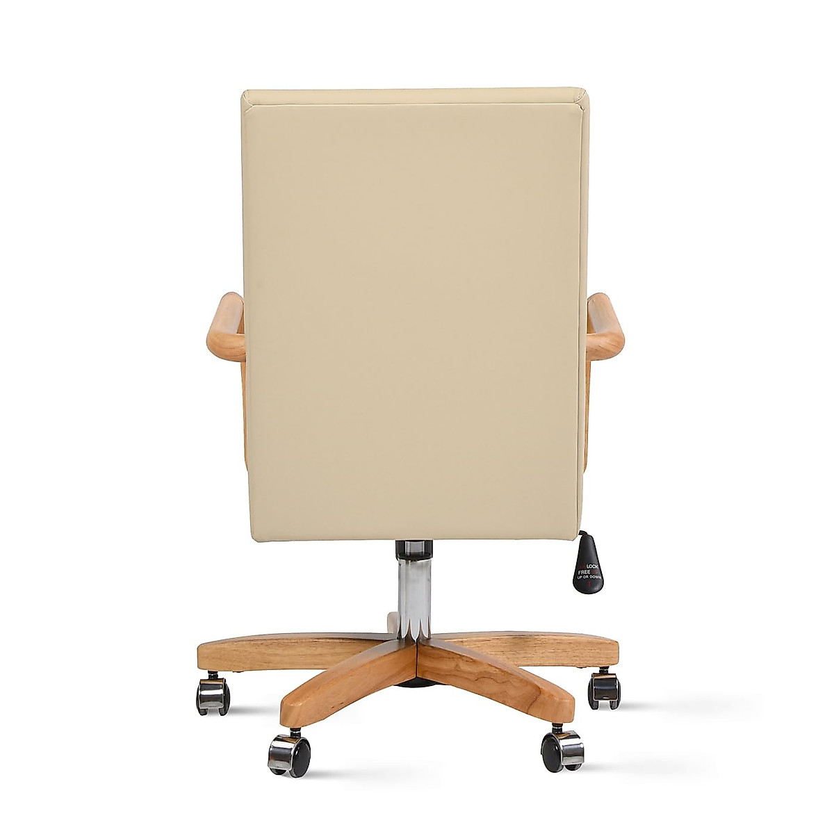 Jennifer Taylor Home Dumont Modern Farmhouse High Back Executive Office Chair, Neutral Cream Beige Leather & Natural Wood