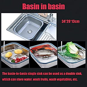 WooDeY Built-in Step Sink Kitchen Single Bowl Sink Multifunctional Bar Sink with Basin in Basin Stainless Steel Large Single Bowl with Accessories