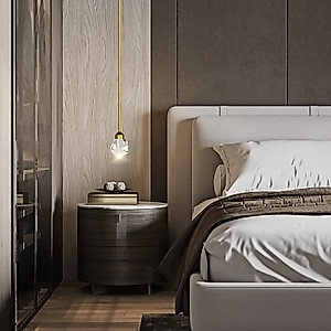 Crystal Pendant Light Gold Finish 1-Light Modern Crystal Pendant Light Brushed Brass Mini Hanging Pendant Light Dimmable Integrated LED Pendant Light Fixture with Crystal Glass Single Pendant Light