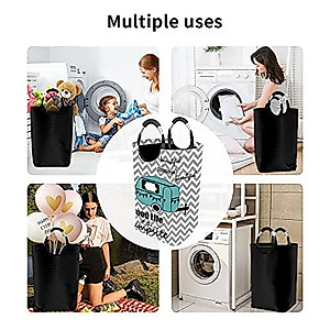 Wondertify Camper RV Laundry Hamper Trailer Travel Tree Chevron Zig-Zag Stripes Camping Happy Camp Clothes Basket With Easy Carry Handles For Clothes Organizer Toys Storage