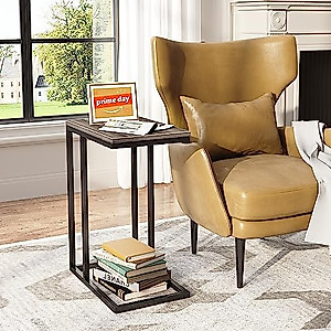 WLIVE Side Table, C Shaped End Table for Couch, Sofa and Bed, Large Desktop C Table for Living Room, Bedroom, Gray and Black