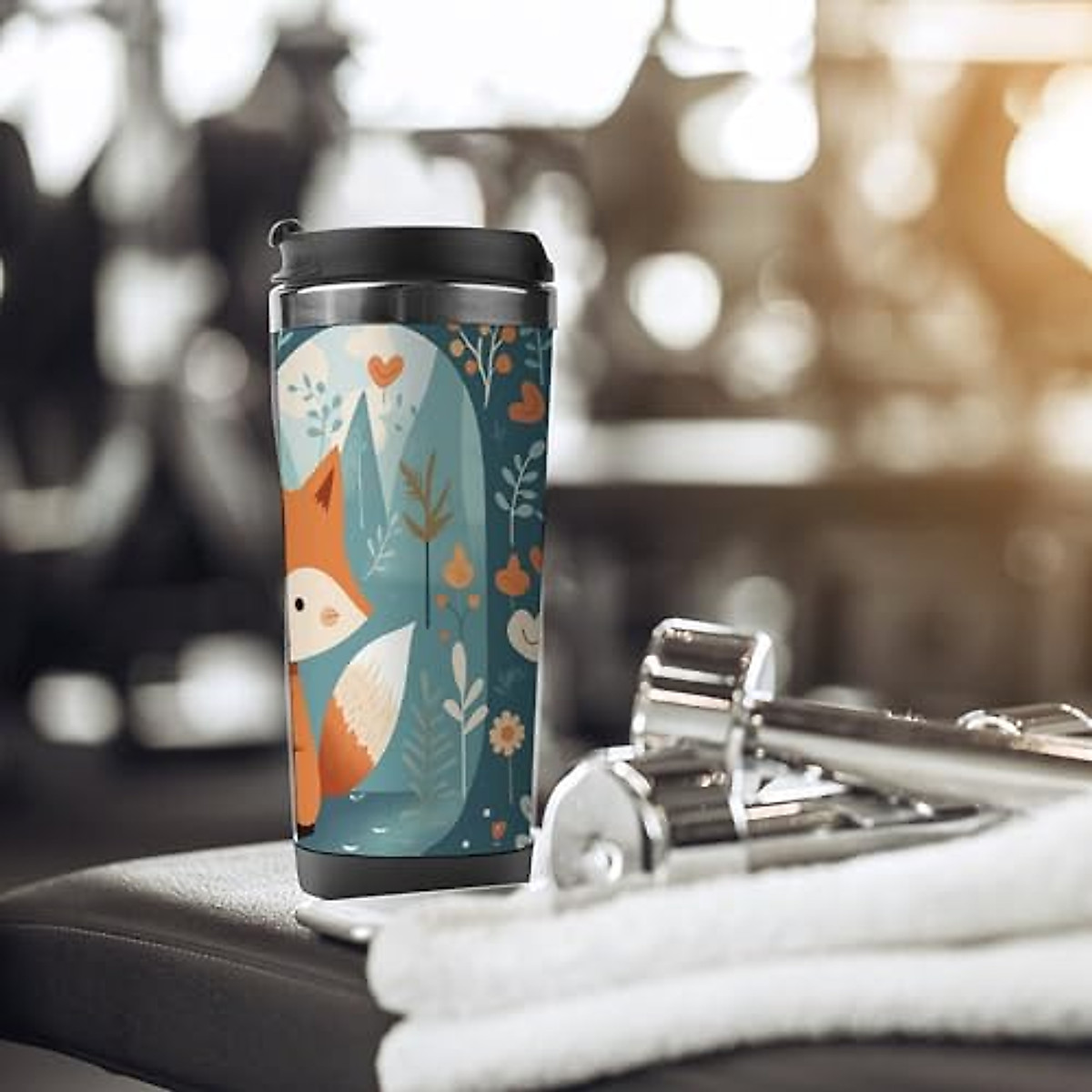 RTFGHJS 13oz Vacuum Insulated Stainless Steel Tumbler with Leakproof Lid Fox And Heart 304 Stainless Steel Travel Mug Wide Mouth Coffee Cup for Hot & Cold Drinks (380ml)