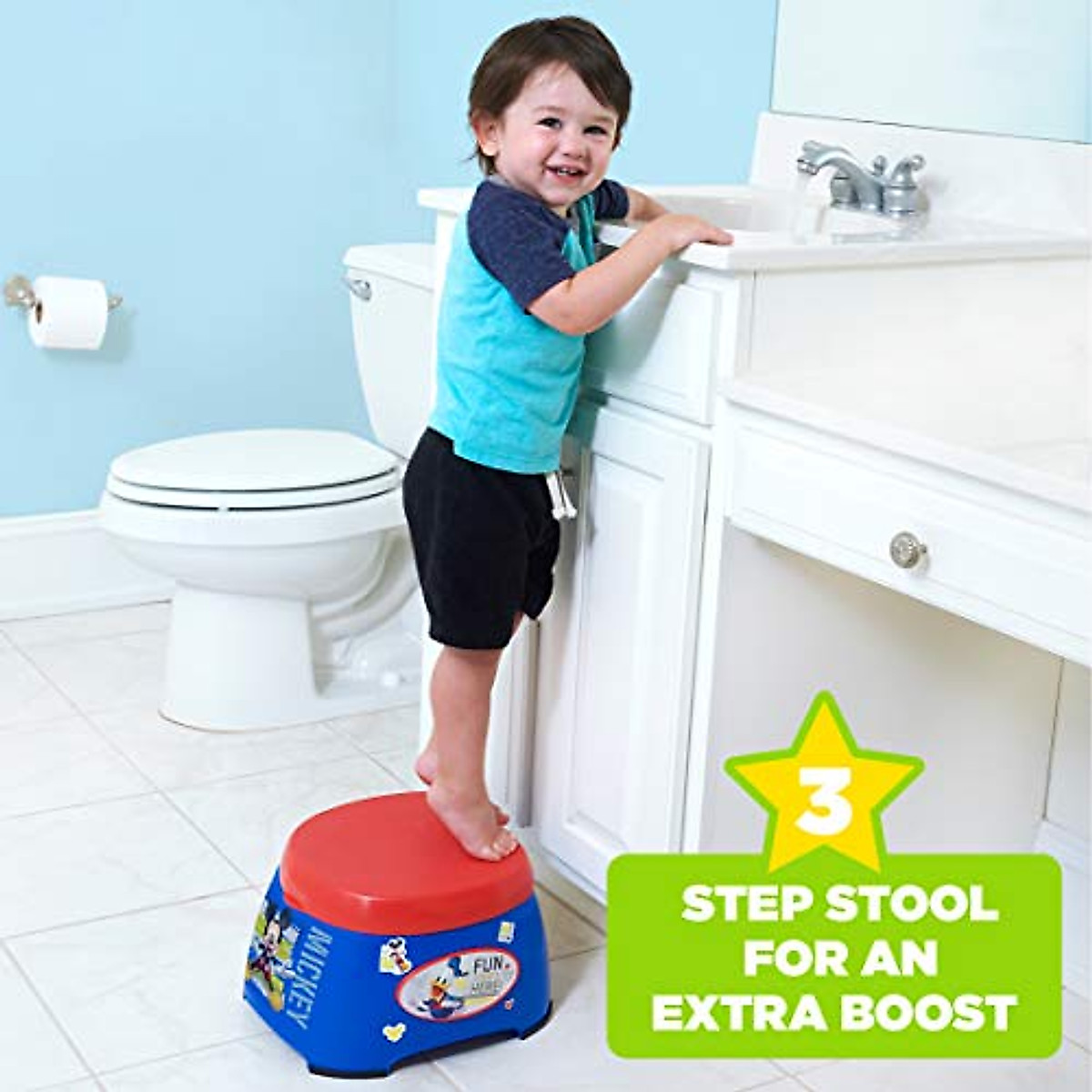 Disney's Mickey Mouse "Fun Starts Here" 3-in-1 Potty Training System for Toilet Training Kids, Multi-Stage Potty Training - Floor Potty, Detachable Potty Ring, Step Stool|Toilet Seat for Kids&Toddlers