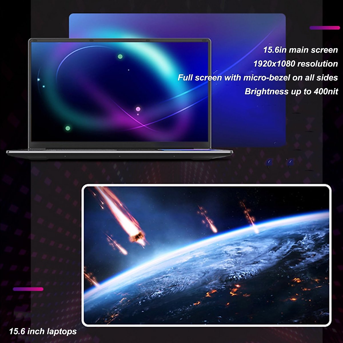 VBESTLIFE 15.6 Inch Laptop with 7in Touch Screen for Windows 10 11 Dual Screen Laptop Computer 16G LPDDR4 Business Laptop for N5095 Processor (US Plug 16G+1TB)