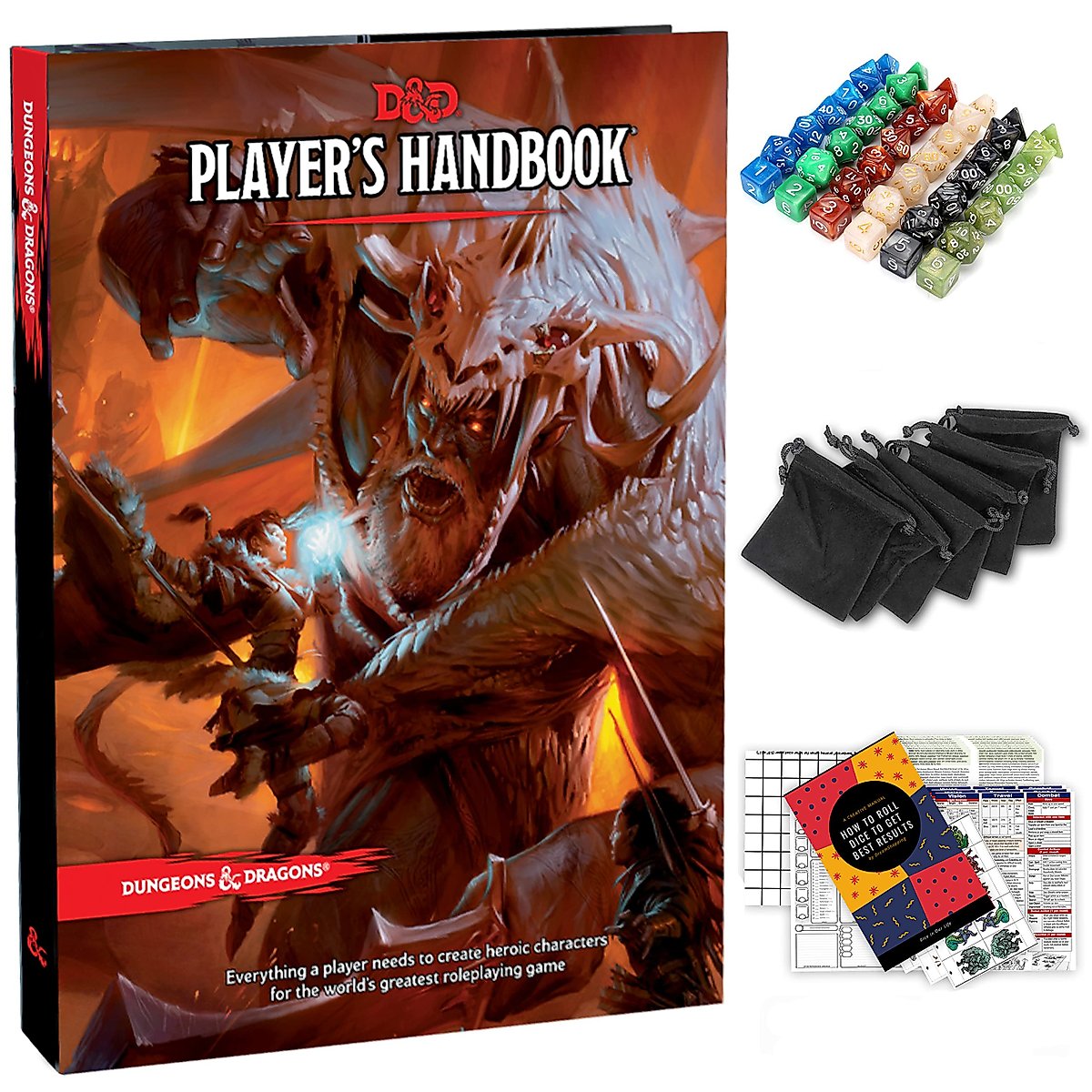 Player's Handbook Dungeons and Dragons 5th Edition with DND Dice and Complete Printable Kit - D&D Core Rulebook - D&D 5e Players Handbook Gift Set - D&D Starter Set Accessory - DND Beginner Gift Set