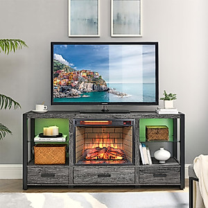 UPYOOE Electric Fireplace Inserts 23 inch, Infrared Quartz Electric Fireplace Heater with Realistic Resin Log, LED Fireplace Insert for TV Stand, Fireplace Cabinet, Free Standing,1500 W, 5018 BTU