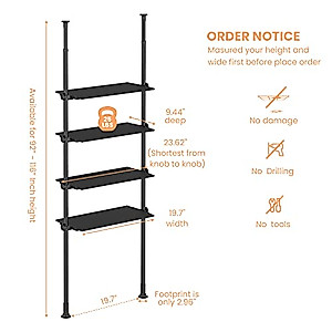 ALLZONE Over The Toilet Storage Cabinet, 4 Tier Over Toilet Bathroom Organizer, Adjustable Bathroom Shelves Over Toilet, Fit Most Showers on Above Toilet Storage, 92 to 116 Inch, Metal Shelves,Black