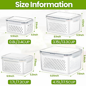 8 Pack Fridge Organizers Fruit Storage Containers for Fridge Produce Saver Containers Bins with Lid & Removable Drain Colanders Refrigerator Storage Organizer for Salad, Vegetable, Berry, Lettuce