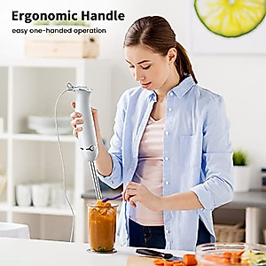 healthomse 3-In-1 Immersion Blender 800W 12-Speed Stainless Steel Hand Blender with Milk Frother, Egg Whisk, BPA-Free Materials for Soup, Smoothie, Baby Food (White)