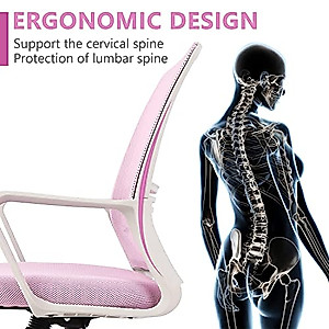 Small Office Chair Ergonomic Home Office Desk Chairs with Wheels Computer Desk Chair Mid Back Task Chair with Armrests Lumbar Support，Pink