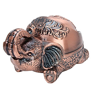 Metal Ashtray with Cover Male Gift Sealed Anti Fall Windproof Smoking Set Ornaments (Crouching Copper Elephant)