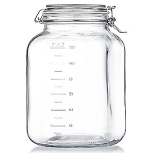 Folinstall 1 Gallon Square Super Wide-Mouth Glass Jars with Airtight Lids, Glass Storage Jars with 2 Measurement Mark, Sturdy Canning Jars with Large Capacity 4100 ML For Overnight Oats