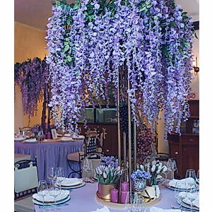 12pcs Artificial Wisteria Flowers 3.6 Feet/Piece Purple Dense Artificial Fake Wisteria Vine Ratta Hanging Garland Silk Flowers String Home Party Wedding Decor（Purple-Dense）
