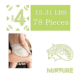 Nurture Diapers by BioBag, Size 4 (15-31 pounds), 78 Premium Quality Baby Diapers, Chemical Free, Ultra Absorbent, Eco Friendly, Hypoallergenic