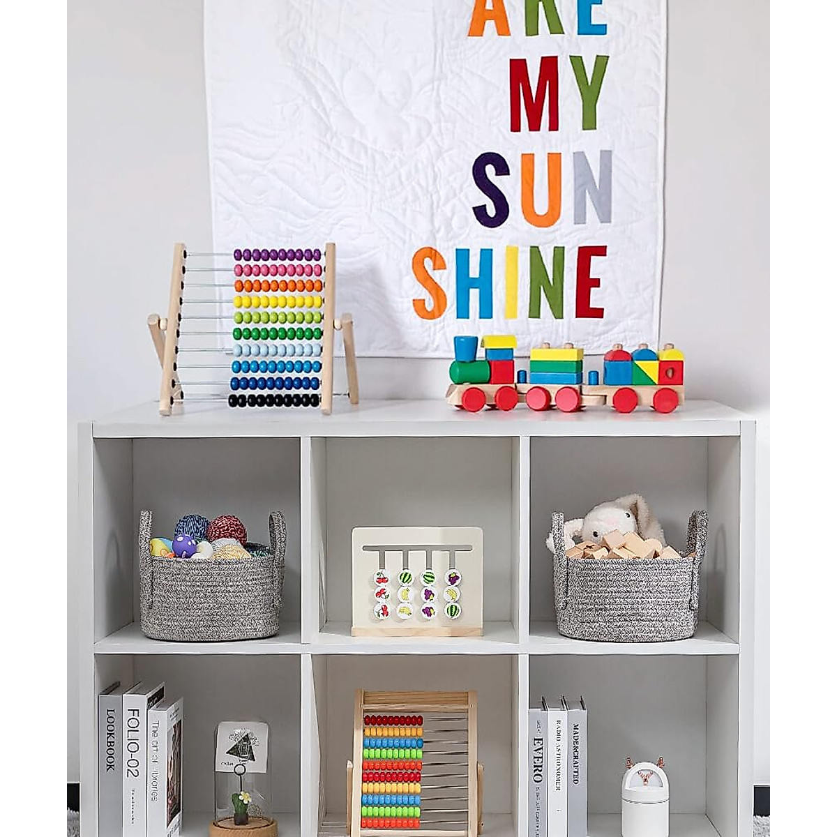 CubesLand Cute Small Baby Nursery Basket Bin,Soft Cat Toys Storage Basket,Woven Baskets for Shelves,Cube Organizer Basket Bin,Home Decor 9.5x5.51 Gray