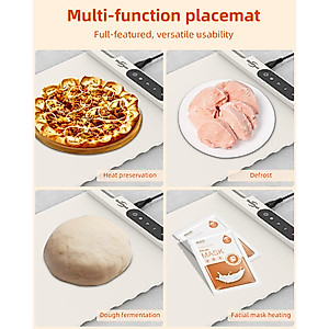 WELLPEAK Electric Warming Mat for Food, Multi-Functional Silicone Roll-up Warmer Fast Heating Tray with 3-Level Temperature Settings, Auto-Off Protection, Safe for Countertops & Tables, White