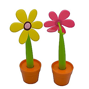 Maydahui 4PCS Flower Ballpoint Pens with Plant Pot Stand on Desk Set Blue Gel Ink Cute Creative Design Colorful for Student Party Valentine's Day