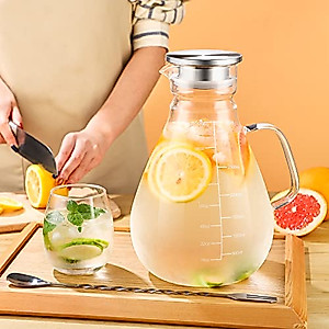 Glass Pitcher with Lid & Removable Fruit Infuser Filter, 105.6OZ Glass Fruit Infuser Water Pitcher with Precise Scale Line & Mix Spoon, HOUSALE 18/8 Stainless Steel Lid Iced Tea Pitcher Easy to Clean