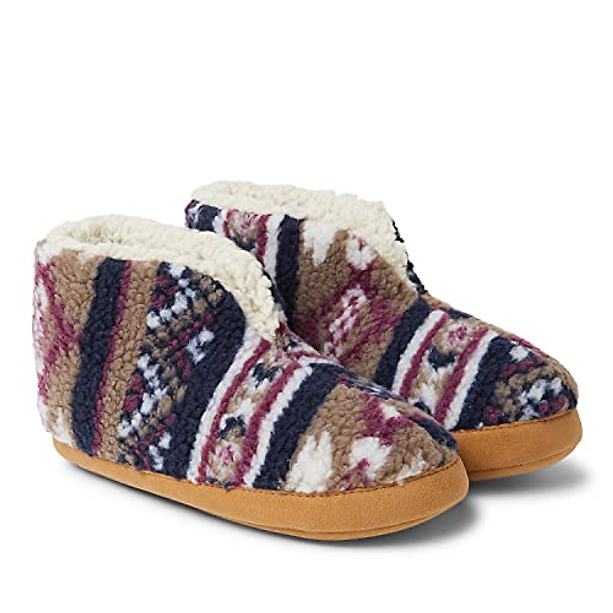 Dearfoams Women's Heritage Warm Up Bootie Slipper, Navy Multi Teddy, Medium