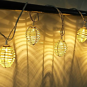 Vigdur Rattan Ball - Lantern String Lights with 10 Led Bulbs Plug in Decorative Lights for Indoor Outdoor Balcony Patio Garden Wedding Bedroom Decor