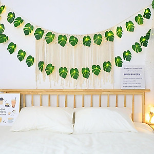 20 LED Palm Leaves String Lights, Tropical Artificial Monstera Leaf Wall Hanging Vine Leaf for Hawaiian Luau Party Jungle Theme Beach Birthday Home Decorations (A Monstera Leaf String Lights 1 Pcs)