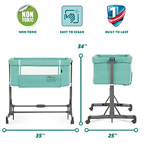 Dream On Me Zimal Bassinet and Bedside Sleeper in Mint, Lightweight and Portable Baby Bassinet, Breathable Mesh Panels, Easy to Fold and Carry Travel Bassinet, JPMA Certified
