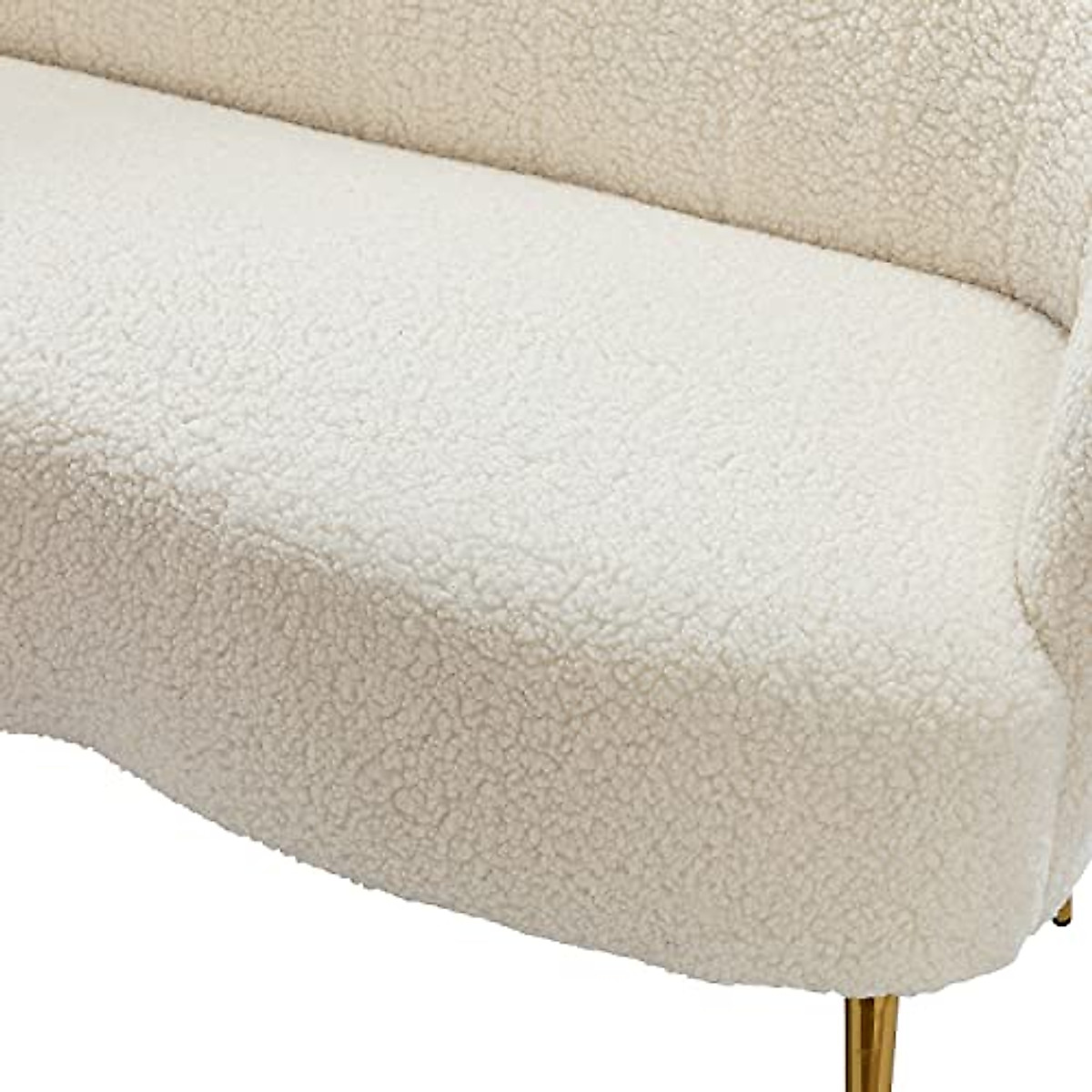 HULALA HOME Modern Loveseat Sofa with Gold Legs, Small Armless 2-Seater Sofa with Flower Shaped Back, Comfy Upholstered Love Seats Couch for Bedroom, Living Room, Office, Apartment, Small Space/Ivory