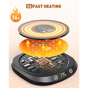 Coffee Mug Warmer, Fast Heating Cup Warmer for Desk, with 5 Temperature Levels & 1-12H Timer, Auto Shut Off Smart Beverage Warmer for Coffee, Tea, Water, Milk, Plug-in Model (Black)