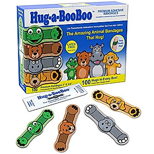 Super Fun Kids Bandages by Hug-a-BooBoo! The Amazing Animal Bandages That Hug! Children’s Favorite Stuffed Animal Designs – Hippo, Puppy, Teddy Bear & Frog! Family Pack Value Assortment -100ct Box