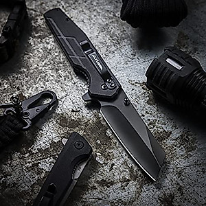 FLISSA Pocket Knife, 3.5" Folding Stonewash Blade Tactical Knife, G10 Handle, for Outdoor, Survival, Hunting and Camping