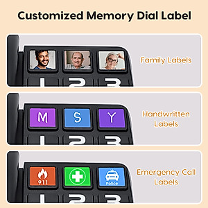 Landline Phones for Seniors, Corded Phone with Photo Memory, One-Touch Dialing, Big Buttons, Flashing Alerts, Hands-Free for Hearing Impaired(Black)