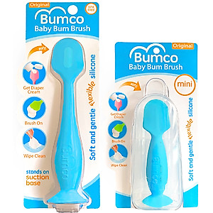 Bumco Baby Bum Brush + Mini Diaper Cream Spatula with Case - BPA-Free Butt Spatula Baby, Soft Diaper Spatula, Baby Diaper Cream Applicator, Mom-Invented Diaper Bag Essentials, Butt Spatula