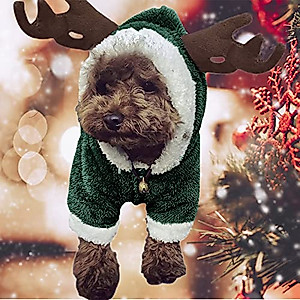 AOFITEE Dog Christmas Reindeer Costume Dog Onesie Soft Comfy Coral Velvet Pajamas, Pet Warm Winter Hoodies Jumpsuits for Holiday Party (Small, Green)