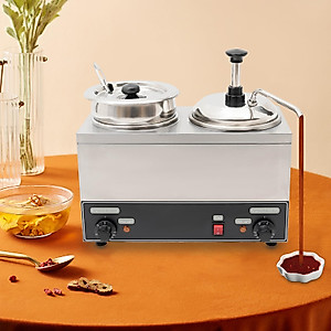 2L Electric Cheese Dispenser with 4L Soup Pot, 500W 110V Stainless Steel Commercial Hot Fudge Warmer 86-230℉ Temp Adjustable Cheese Sauce Warmer Sauce Dispenser Condiment Pump Dispenser