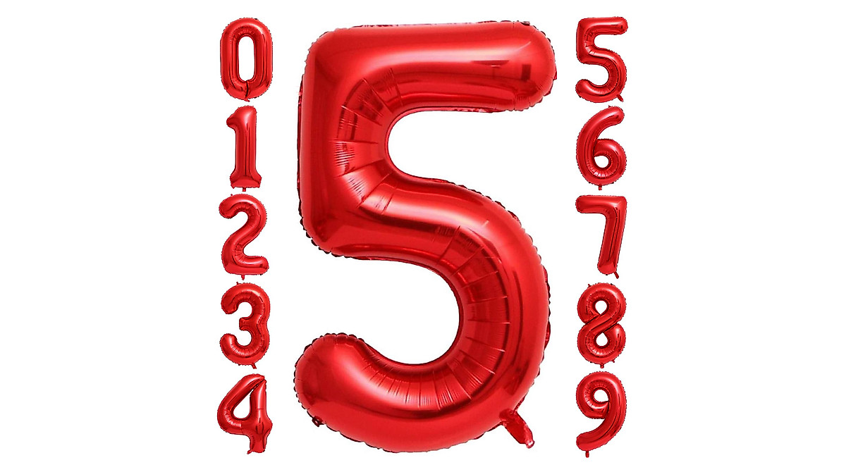 Red 5 Number Balloon - 40" Foil for Birthday & Party Decor