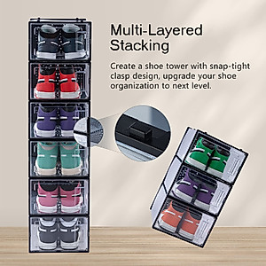 AOHMPT 18 Pack Clear Shoe Organizer Stackable Shoe Box Foldable Storage Bins Shoe Container Box Large Size Shoe Bins (X-Large)