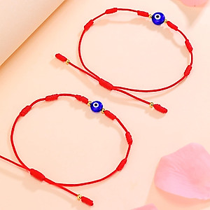 QMEXINS 7 Knot Evil Eye Bracelet for Women Men Friends Family Adjustable Red String Protection Bracelet 2 Pcs