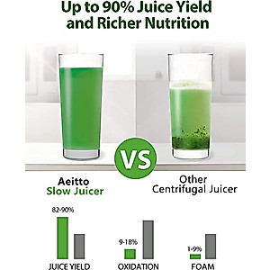 Aeitto Cold Press Juicer, BPA Free Slow Juicer, Easy to Clean, Juicer Machines with Quiet Motor & Reverse Function, Masticating Juicer for Vegetable and Fruit