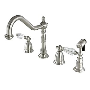 Kingston Brass KS1798WLLBS Widespread Kitchen Faucet with Brass Sprayer, 8-1/2" in Spout Reach, Brushed Nickel